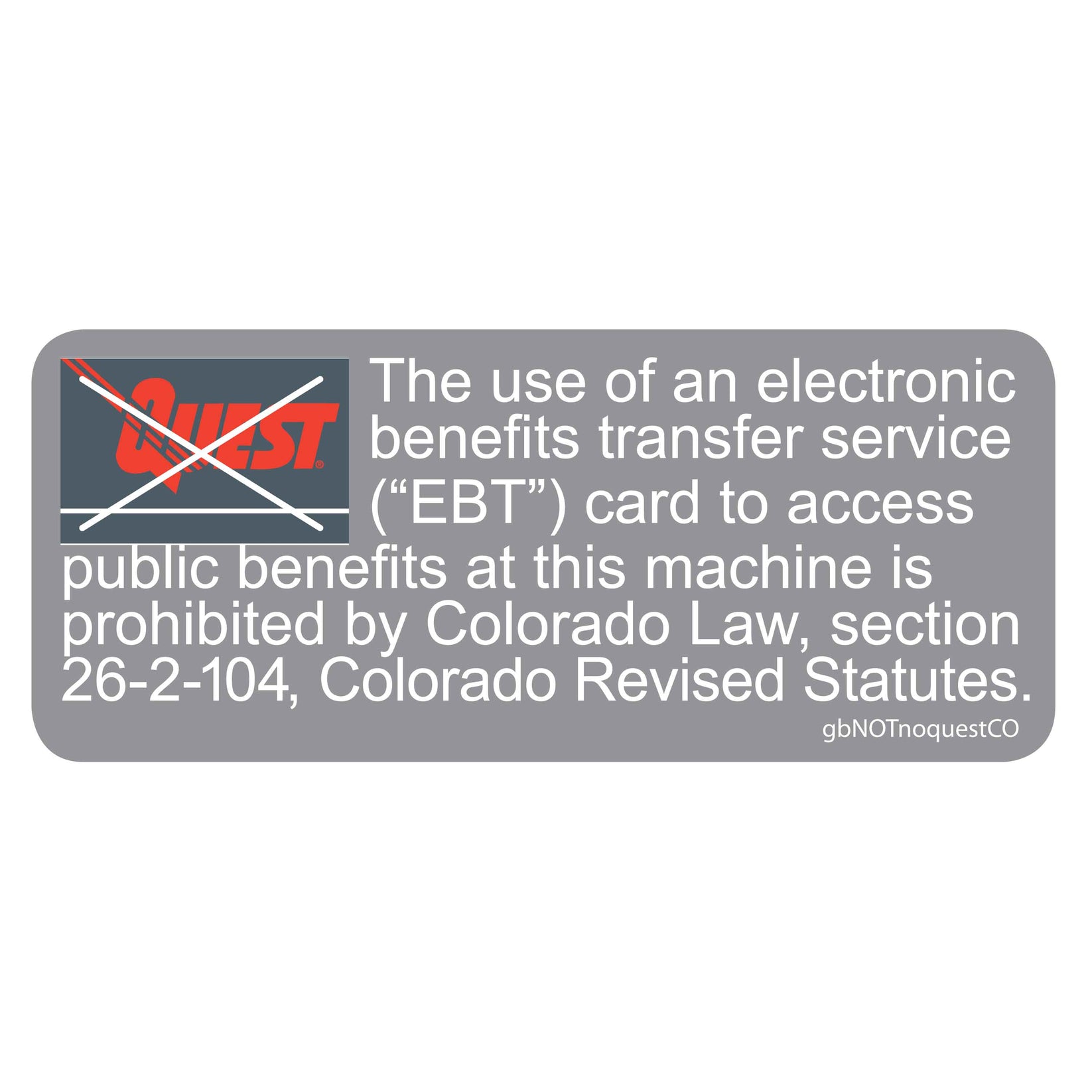 No Quest EBT Decal | GetBranded.com